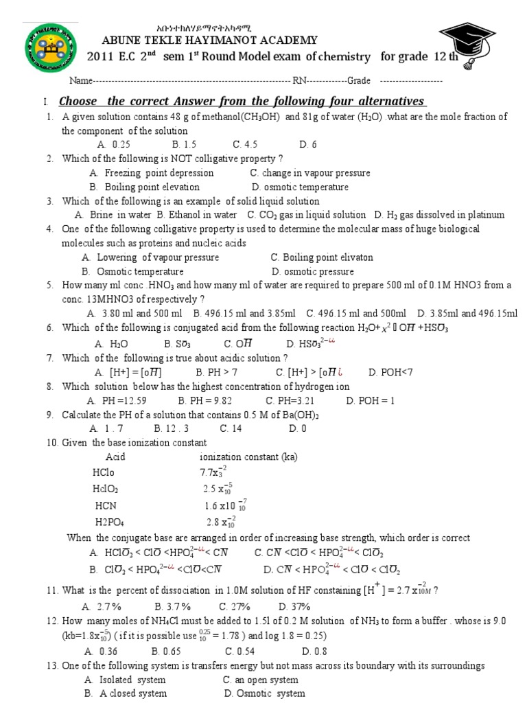 Grade 12 Chemistry Exam | PDF | Chemical Bond | Covalent Bond