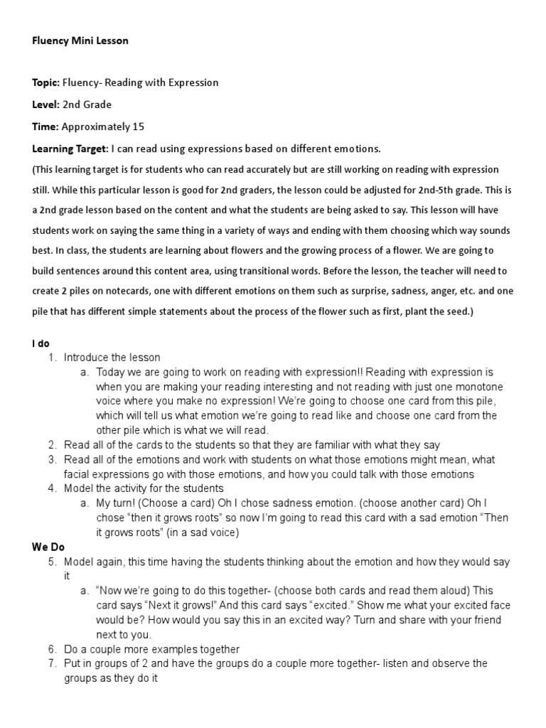 Fluency Lesson Plan | Download Free PDF | Emotions | Psychology
