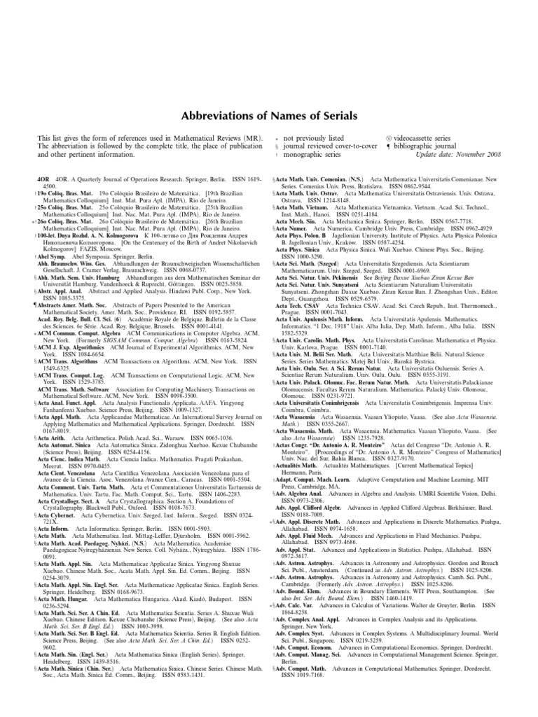 Abbreviations of Names of Serials | PDF | Mathematics | Science