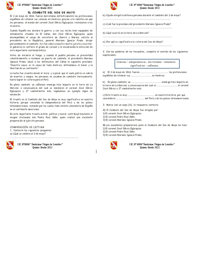 Ficha Combate 2 Mayo | PDF | Perú | América del Sur