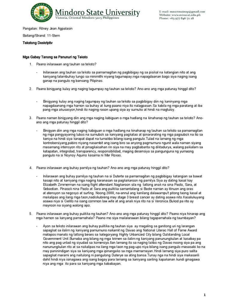 Tekstong Deskriptiv | PDF