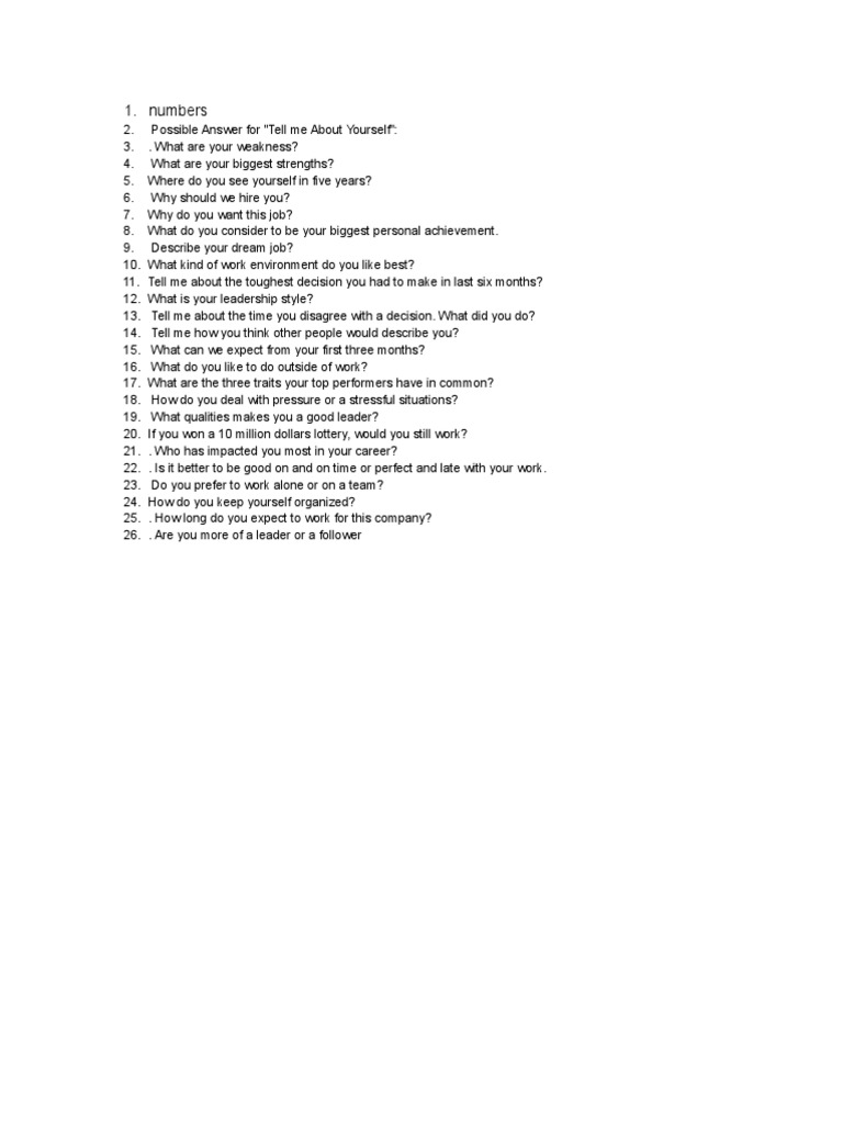 Mock Interview Questionnaire Job Interview | PDF | Leadership | Patient