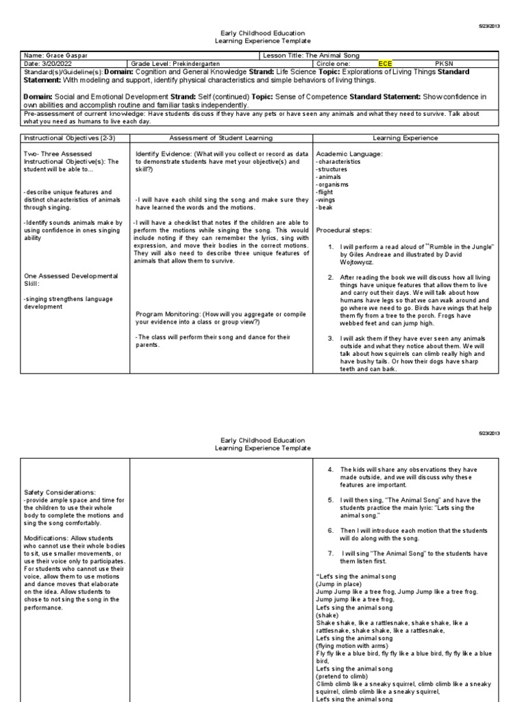Edt 317 Music Preschool Lesson Plan | PDF | Learning | Early Childhood ...