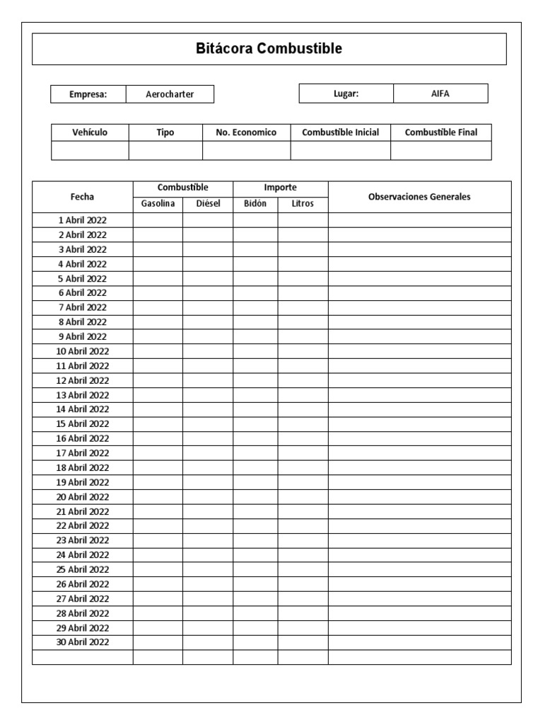 Bitácora Combustible | PDF | Combustible diesel | Gasolina