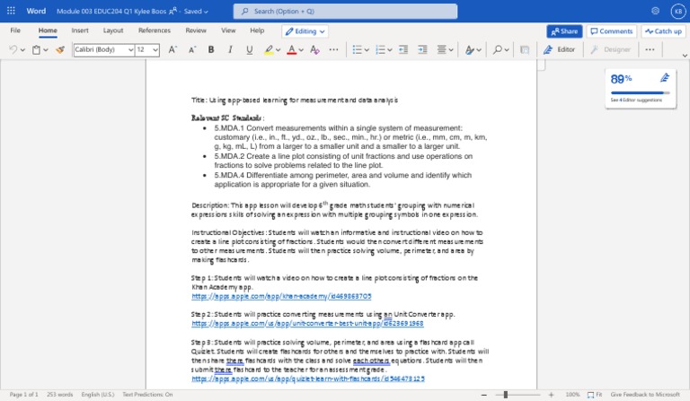 Module 003 Educ 204 Kylee Boos | PDF | Measurement | Learning