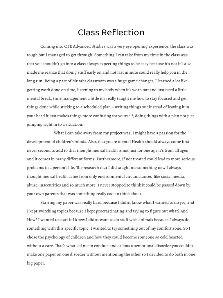 Class Reflection | PDF | Mental Disorder | Teachers