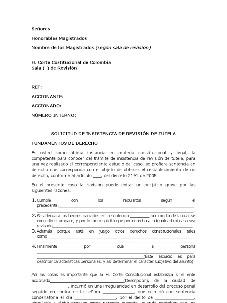 Modelo de Insistencia para Revisión de Tutela | PDF | Caso de ley | Ley Pública