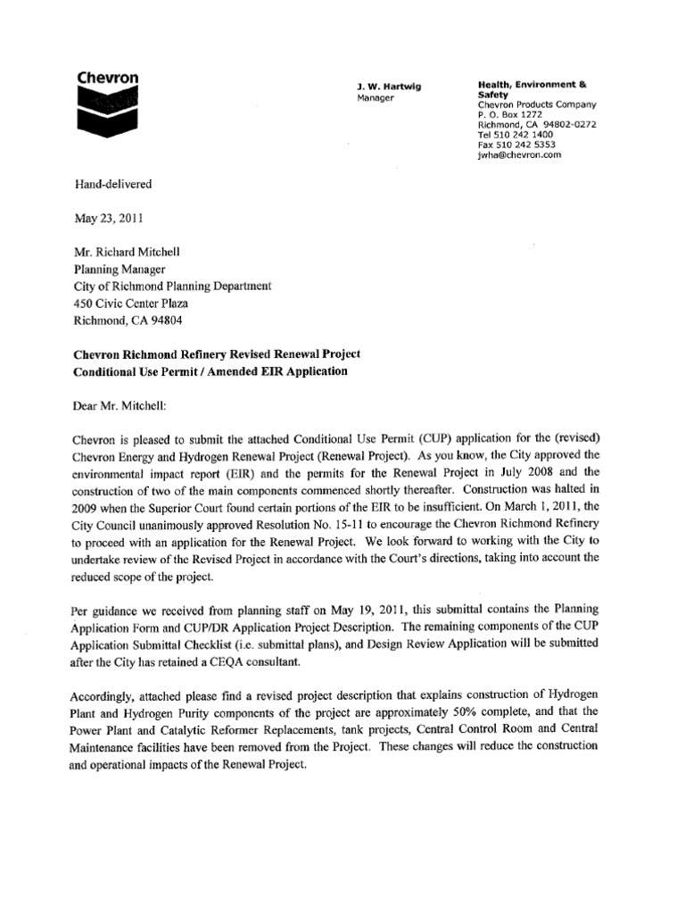 Chevron Richmond Refinery Revised Renewal Project - Conditional Use ...