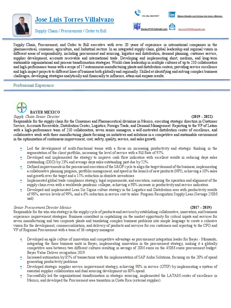 CV Jose Luis Torres EN Complete V-DESKTOP-LE7521F | PDF | Procurement | Supply Chain