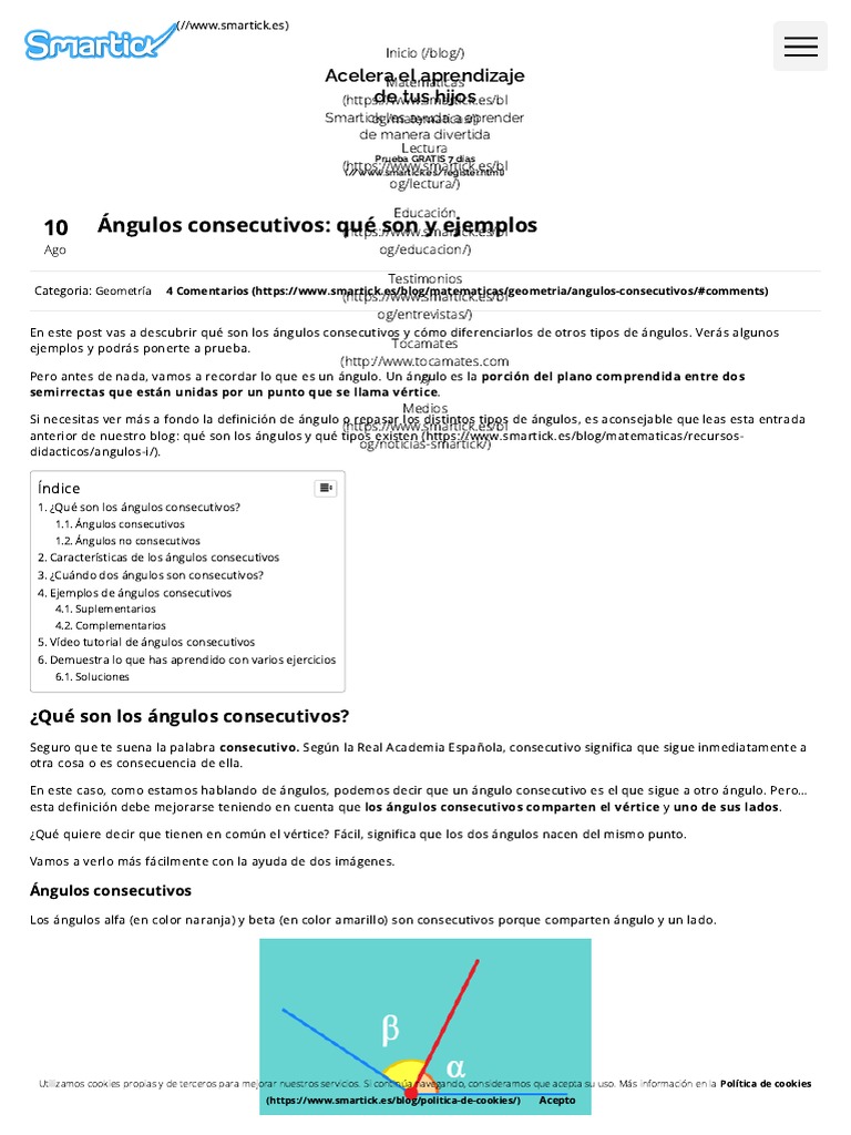 Ángulos Consecutivos - Qué Son, Ejemplos y Más - Smartick | PDF