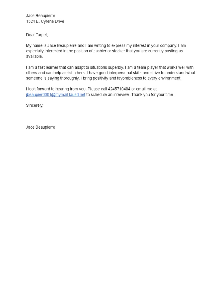 Cover Letter First Draft | PDF