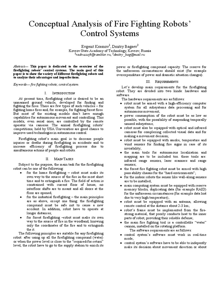 Conceptual Analysis of Fire Fighting Robots' Control Systems | PDF ...