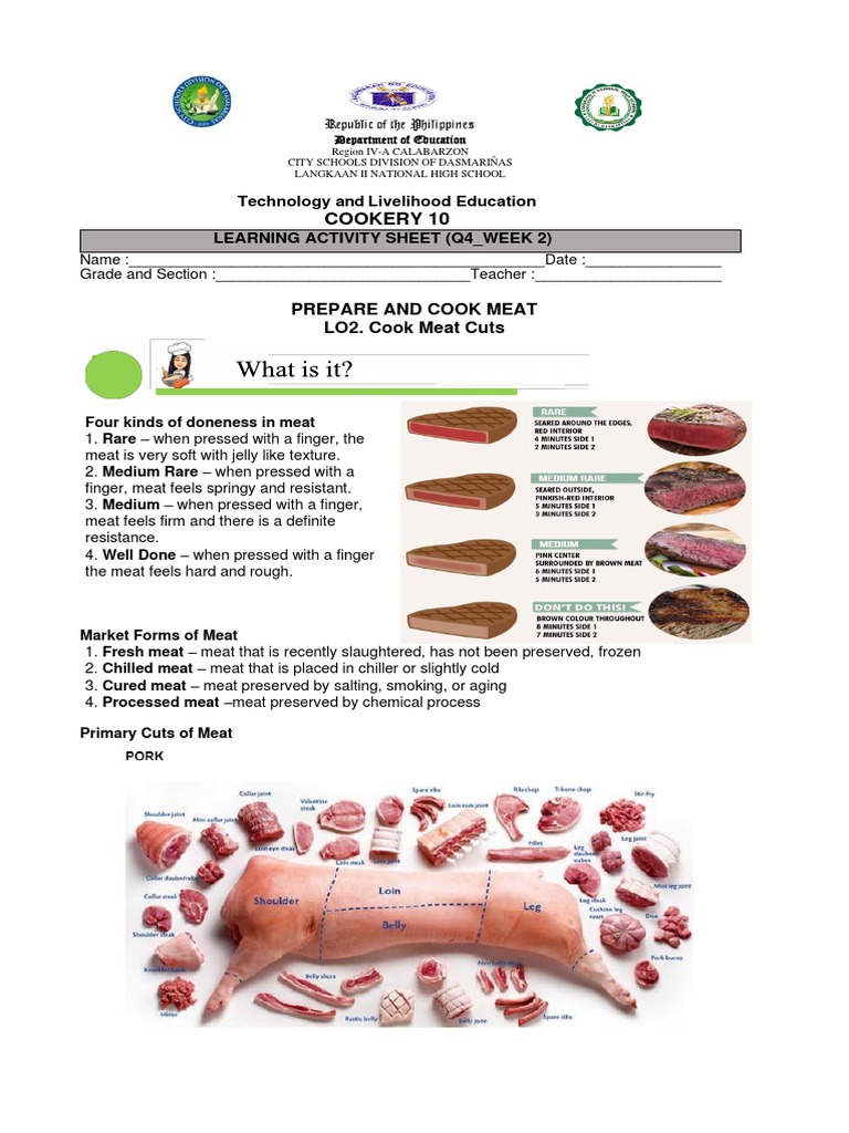 Learning Activity Sheet on Preparing and Cooking Different Cuts of Meat ...