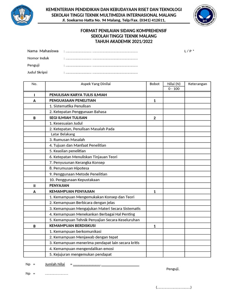 Format Penilaian Sidang Komprehensif | PDF