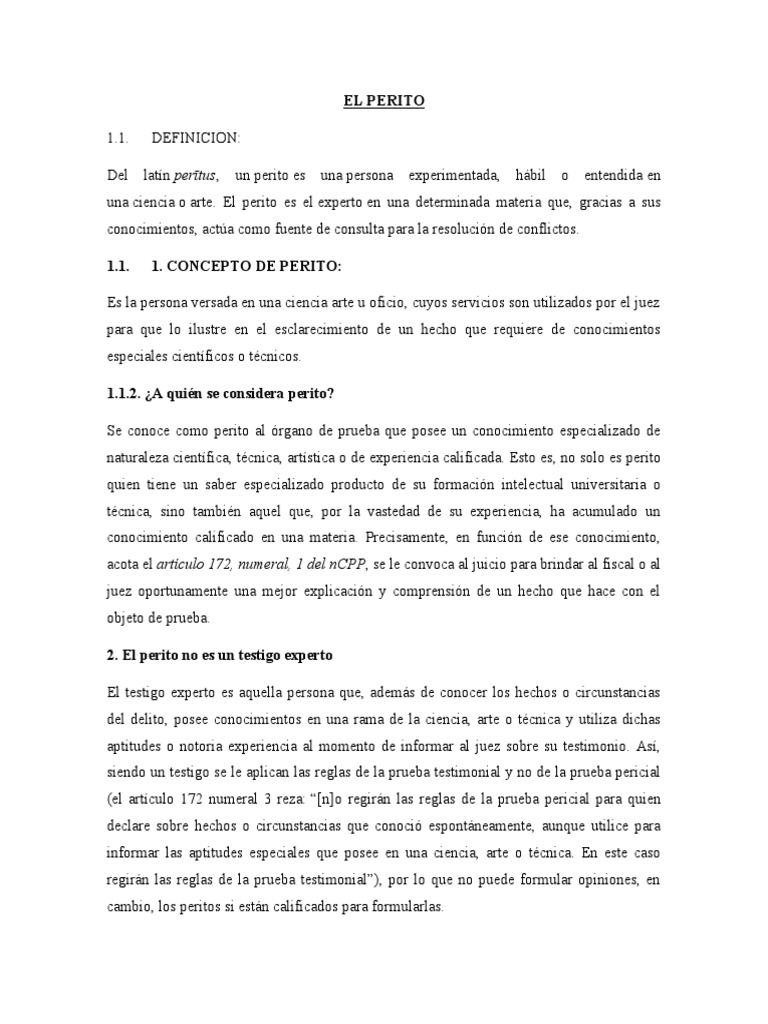 El perito: definición, tipos y participación en el proceso penal | PDF ...