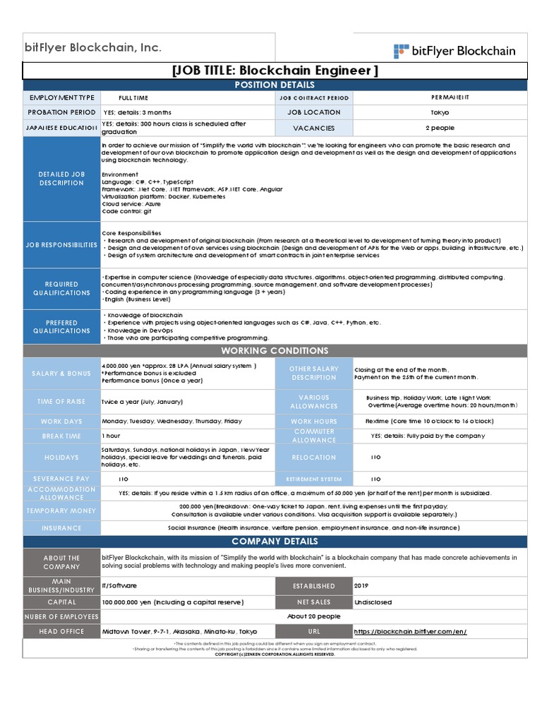 【BitFlyer Blockchain】Job Description | PDF | Computer Programming ...