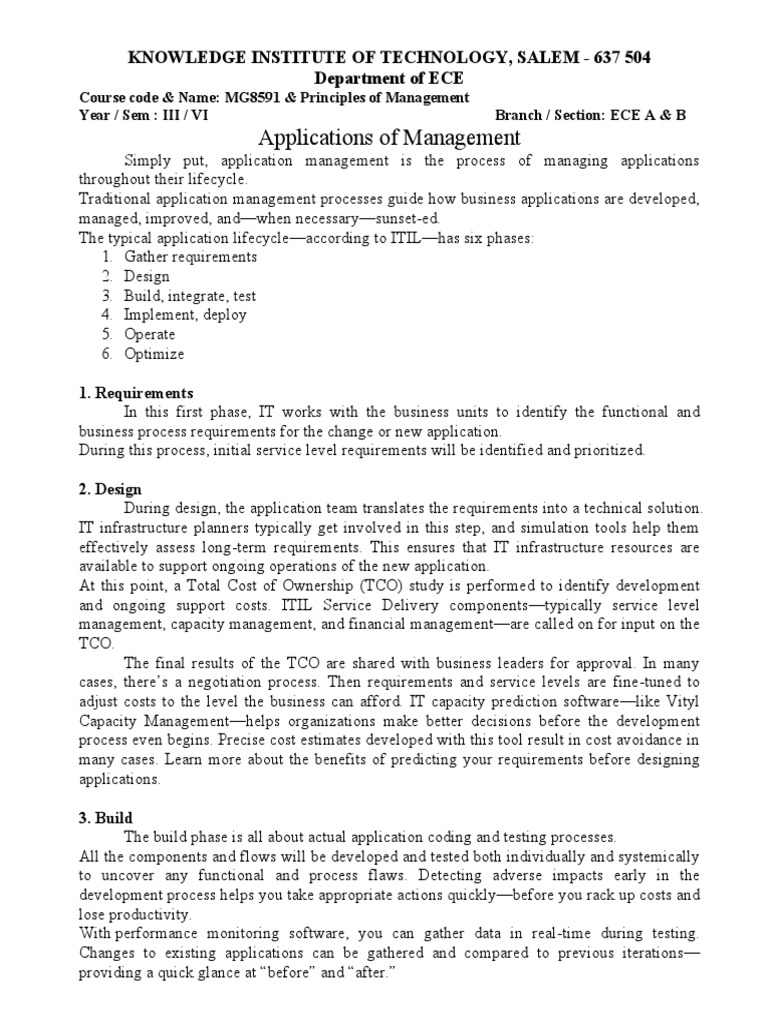 Application of Management | PDF | Total Cost Of Ownership | Product ...