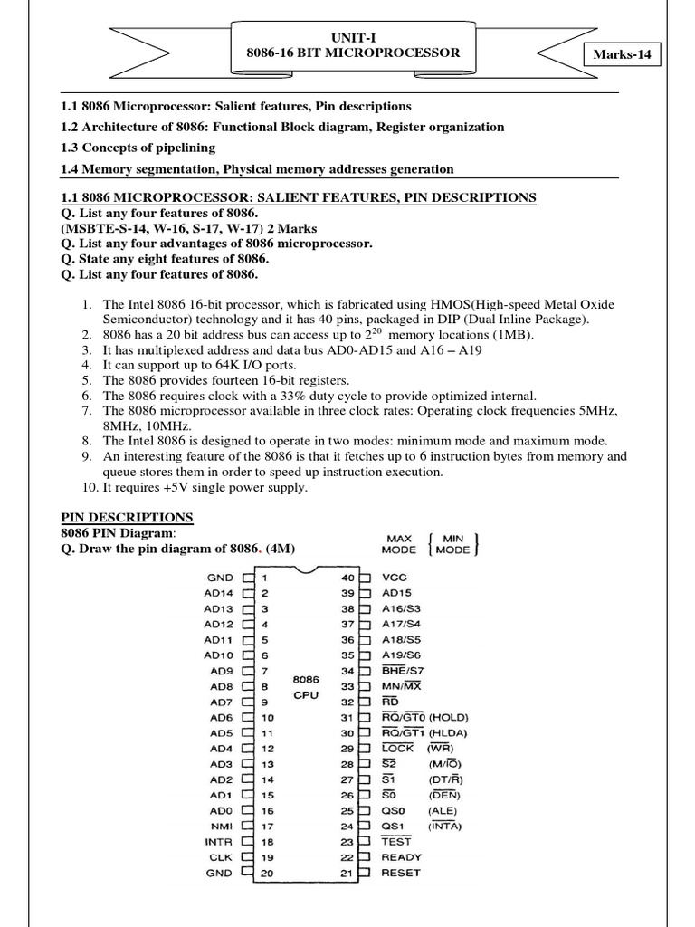 Unit 1 8086 16 Bit Microprocessor | PDF | Central Processing Unit | Pointer (Computer Programming)