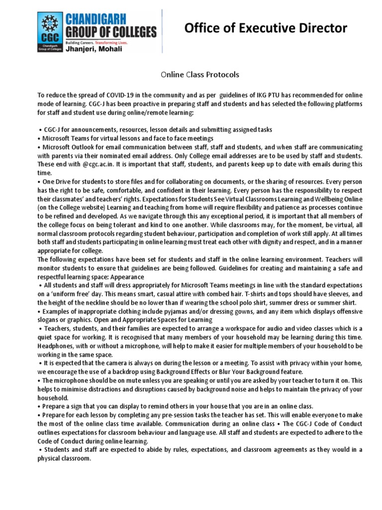 Online Classes Protocols | PDF | Educational Technology | Teachers