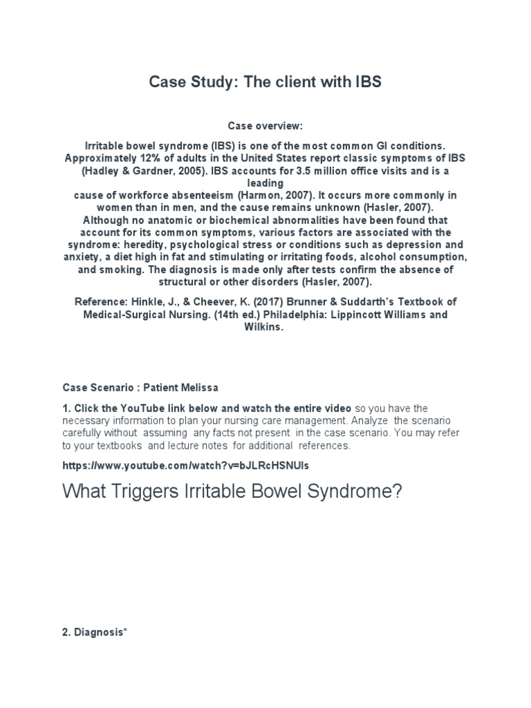 Case Study: The Client With IBS: What Triggers Irritable Bowel Syndrome? | PDF | Irritable Bowel ...