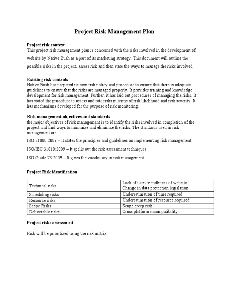 Task 2 - Project 1 - Updated Project Risk Management Plan | PDF | Risk ...