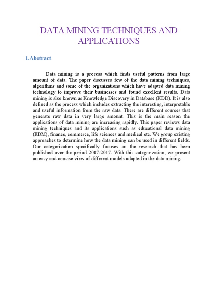 Data Mining Techniques and Applications | PDF | Statistical ...