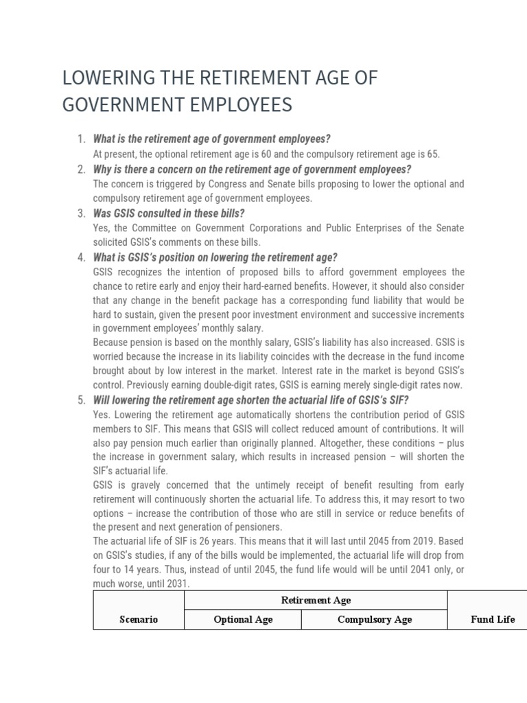 Lowering Retirement Age for Government Employees | PDF | Pension ...