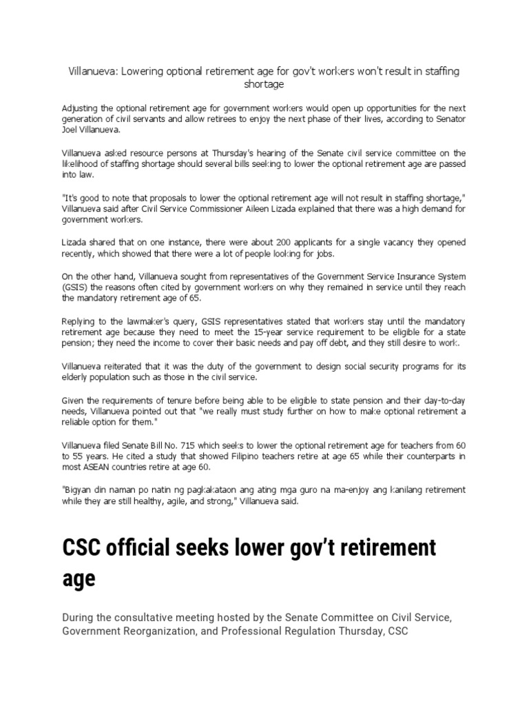 Lowering Retirement Age | PDF | Retirement | Pension