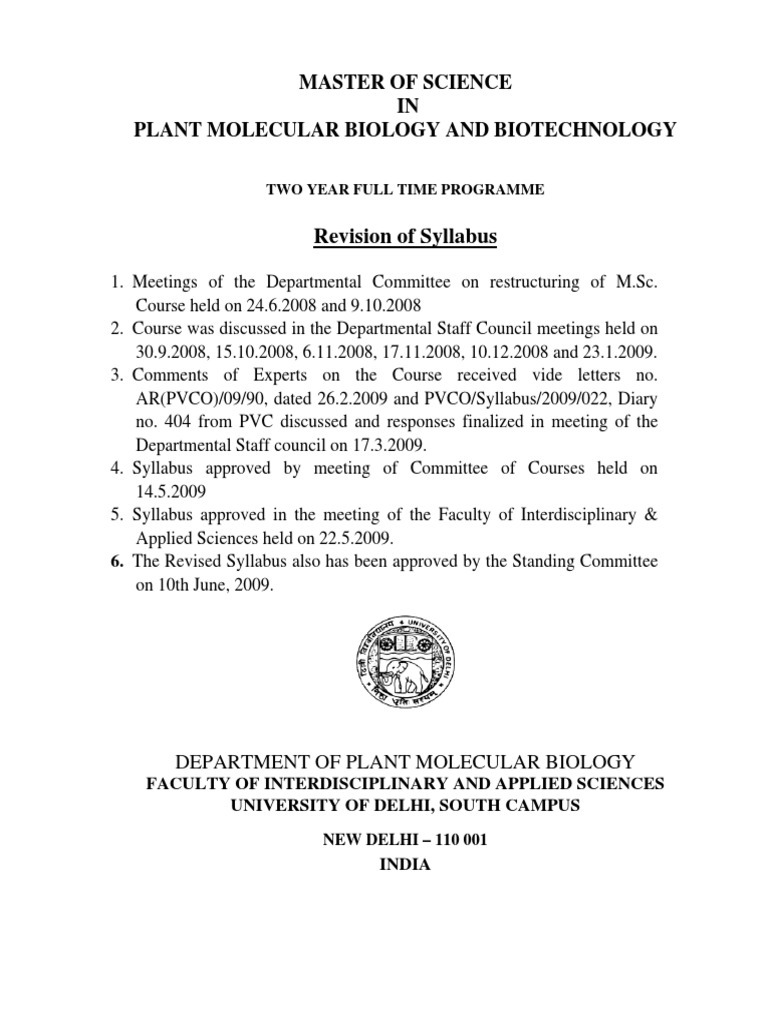 Master of Science IN Plant Molecular Biology and Biotechnology | PDF ...