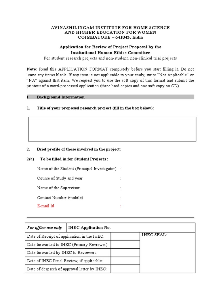 IHEC Application Form - 2020 | PDF | Signature | Informed Consent