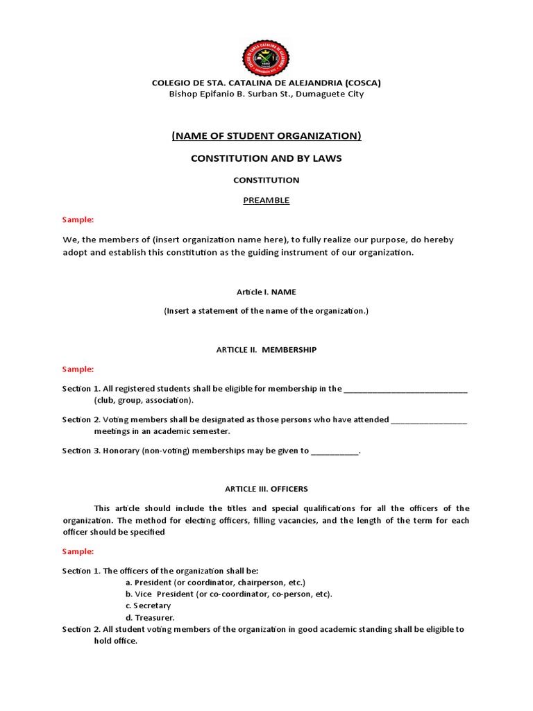 Sample Format For Student Organization Constitution and by Laws | PDF | Impeachment | American ...
