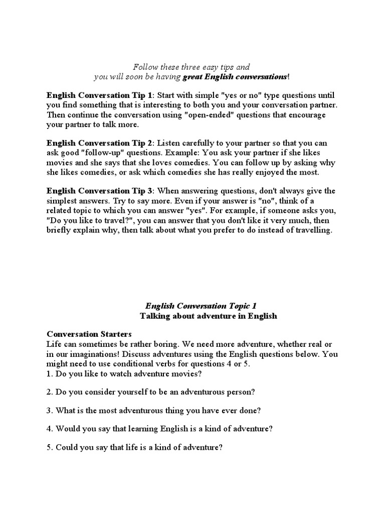 Esl Conversation Topic | PDF | English As A Second Or Foreign Language ...