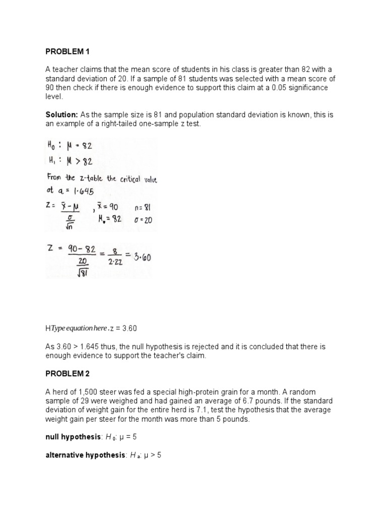 Problem 1: Type Equation Here | Download Free PDF | Statistical ...