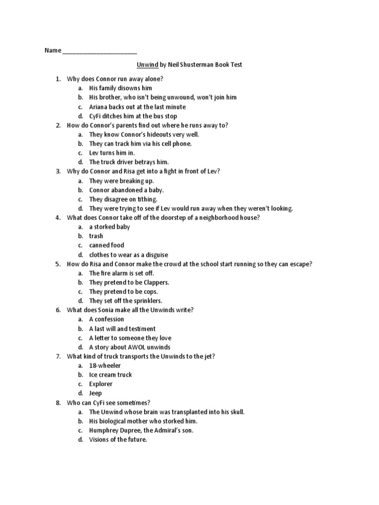 Unwind Book Test Overview | PDF | Young Adult