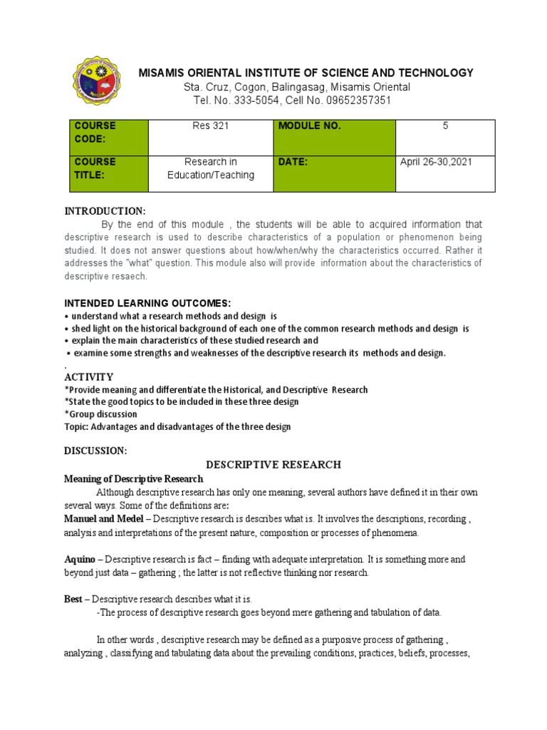 Misamis Oriental Institute of Science and Technology | PDF | Survey ...