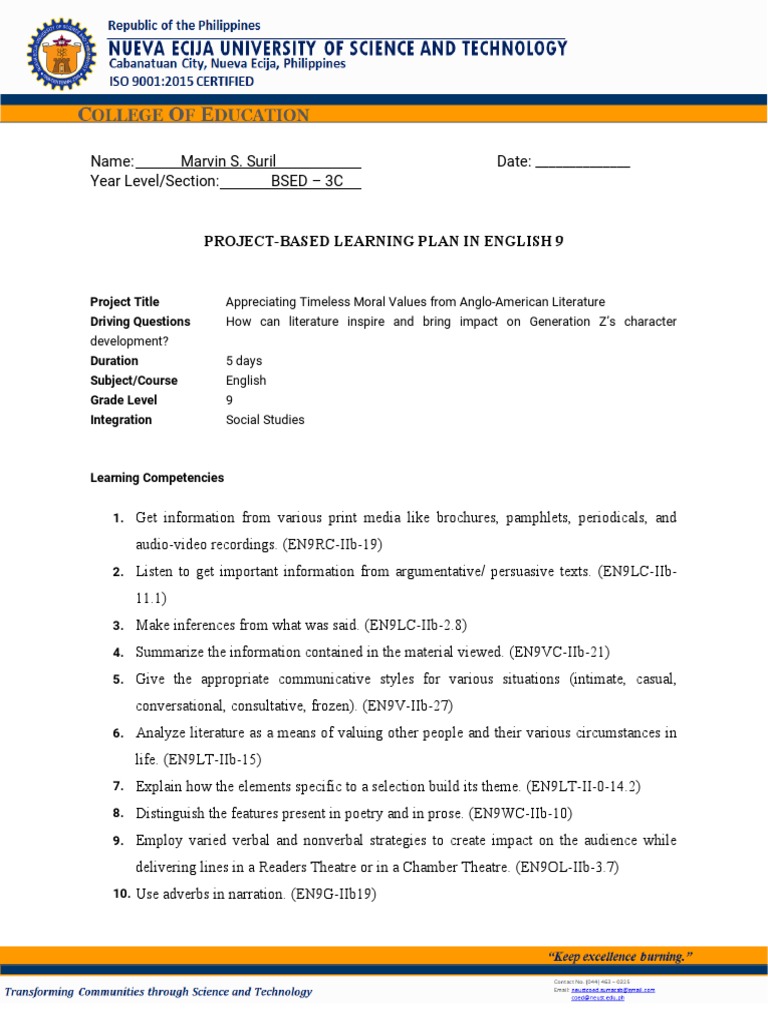 Project-Based Lesson Example | PDF | Theatre | Teachers