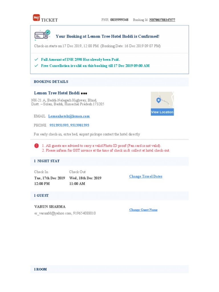 16th Dec Lemon Tree Baddi | PDF