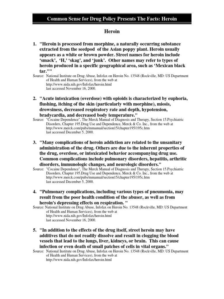 Common Sense For Drug Policy Presents The Facts: Heroin | PDF | Heroin ...