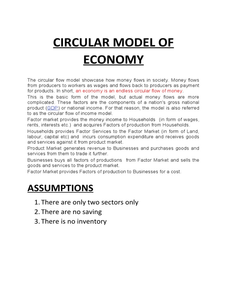Circular Model of Economy: Assumptions | PDF