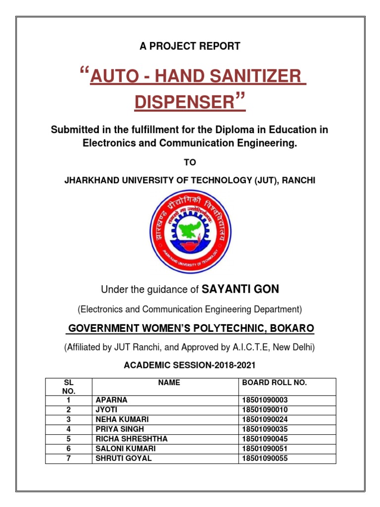 Auto Hand Sanitizer Dispenser Report | PDF | Hand Washing | Bipolar ...
