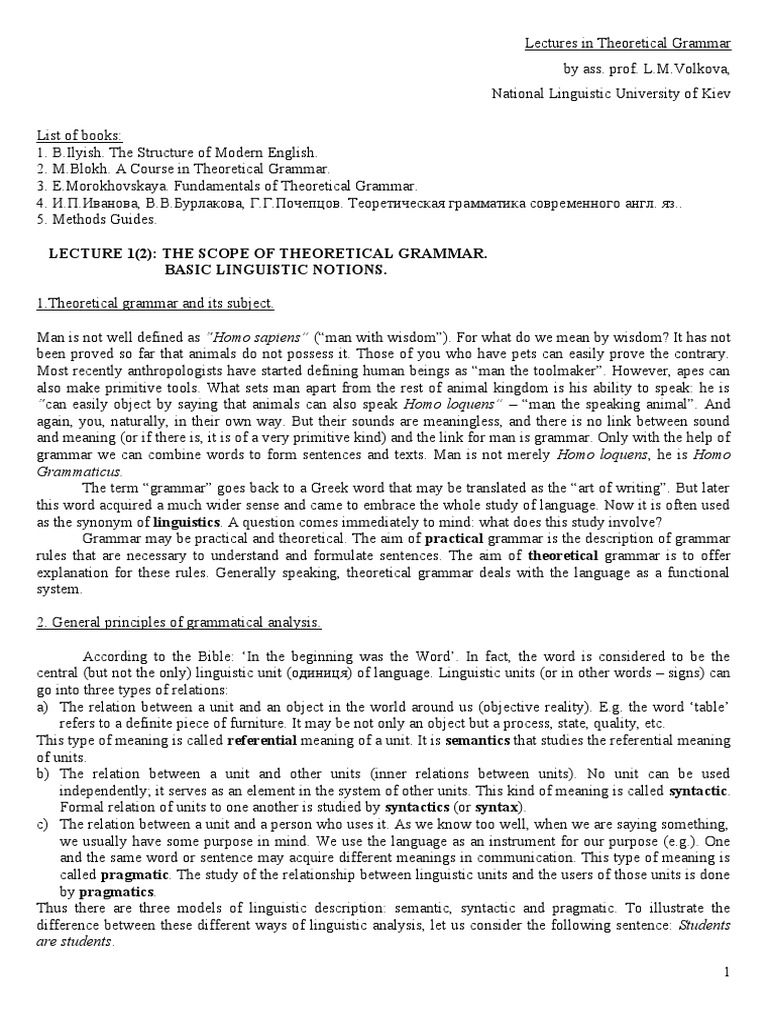 Theoretical Grammar Insights | PDF | Part Of Speech | Grammatical Gender