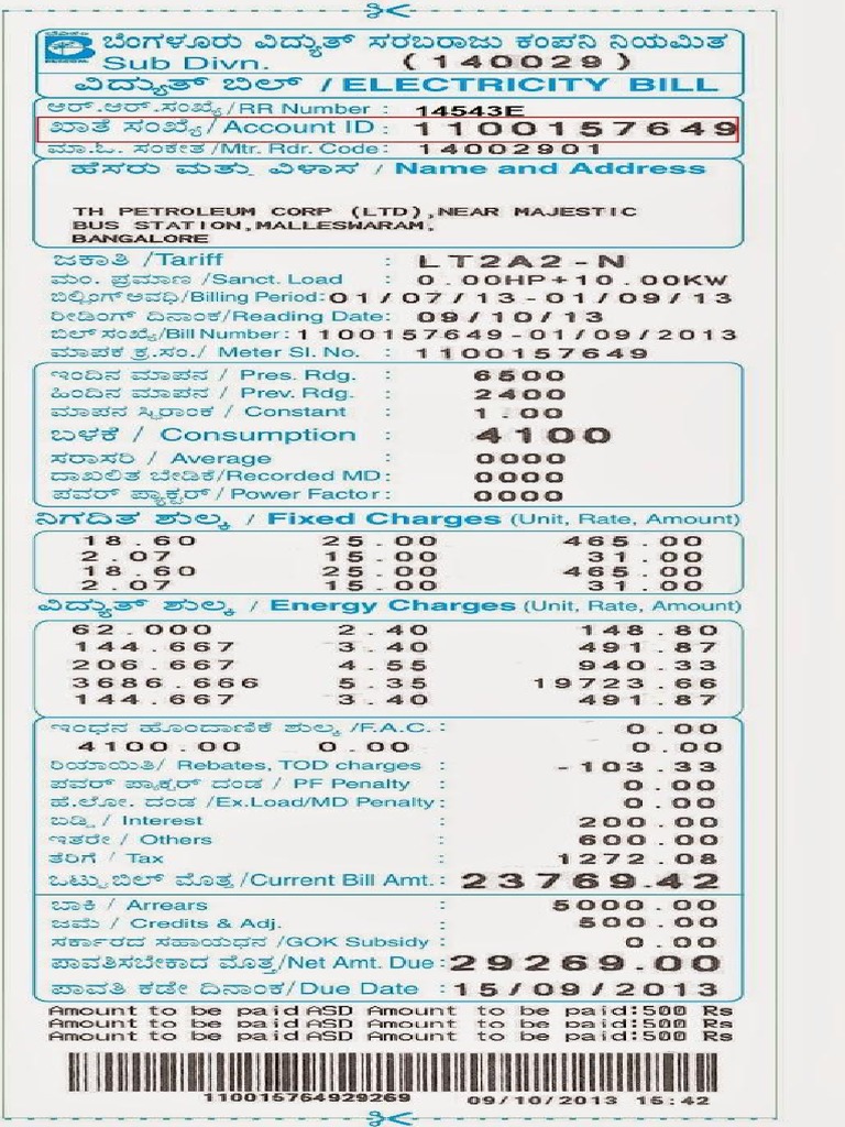 Bescom Electricity Bill | PDF