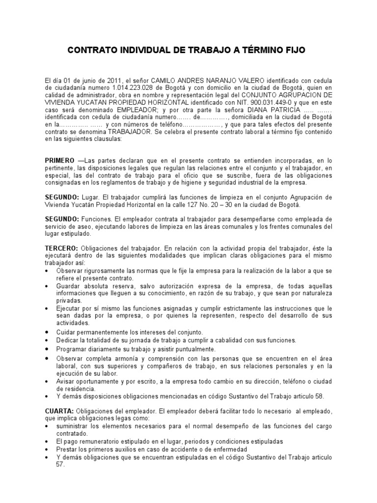 CONTRATO TERMINO FIJO | Salario | Labor | Prueba gratuita de 30 días ...