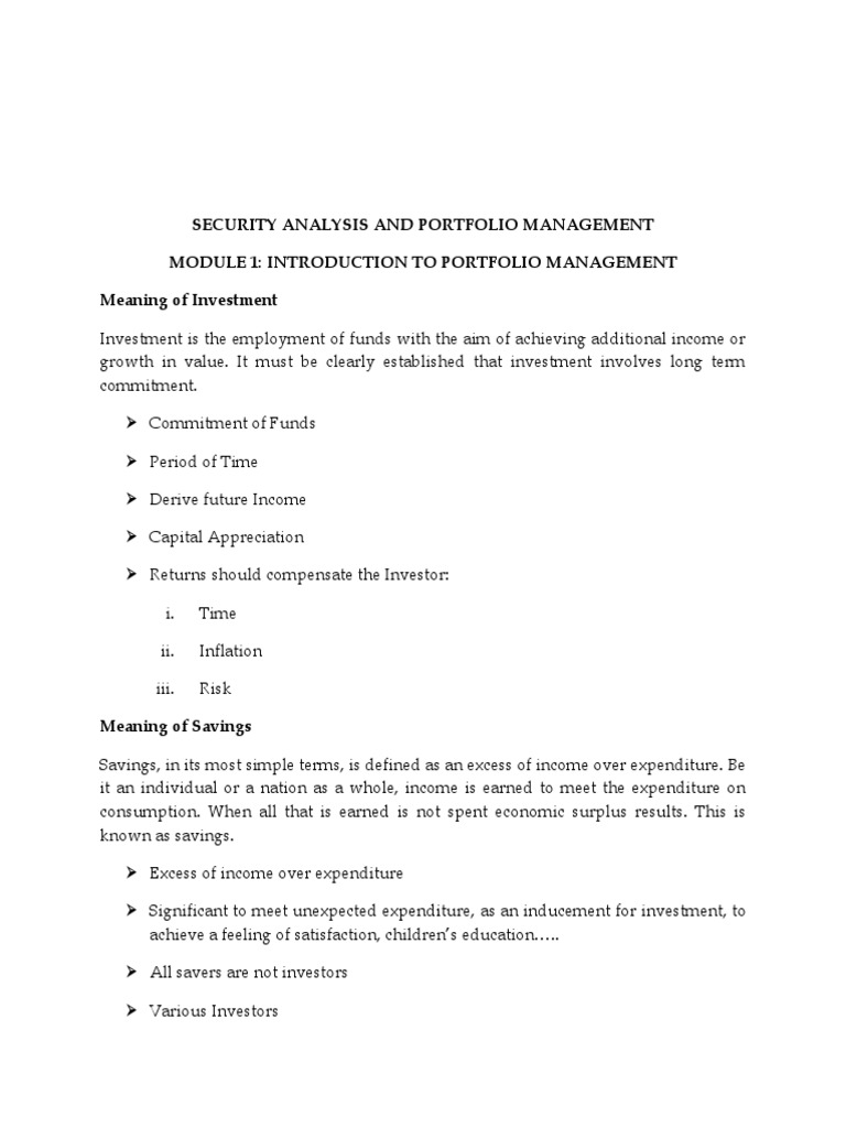 Security Analysis and Portfolio Management Module 1: Introduction To ...