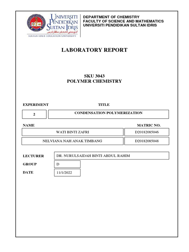 Lab Report 2 Sku 3043 | PDF | Polymers | Polymerization