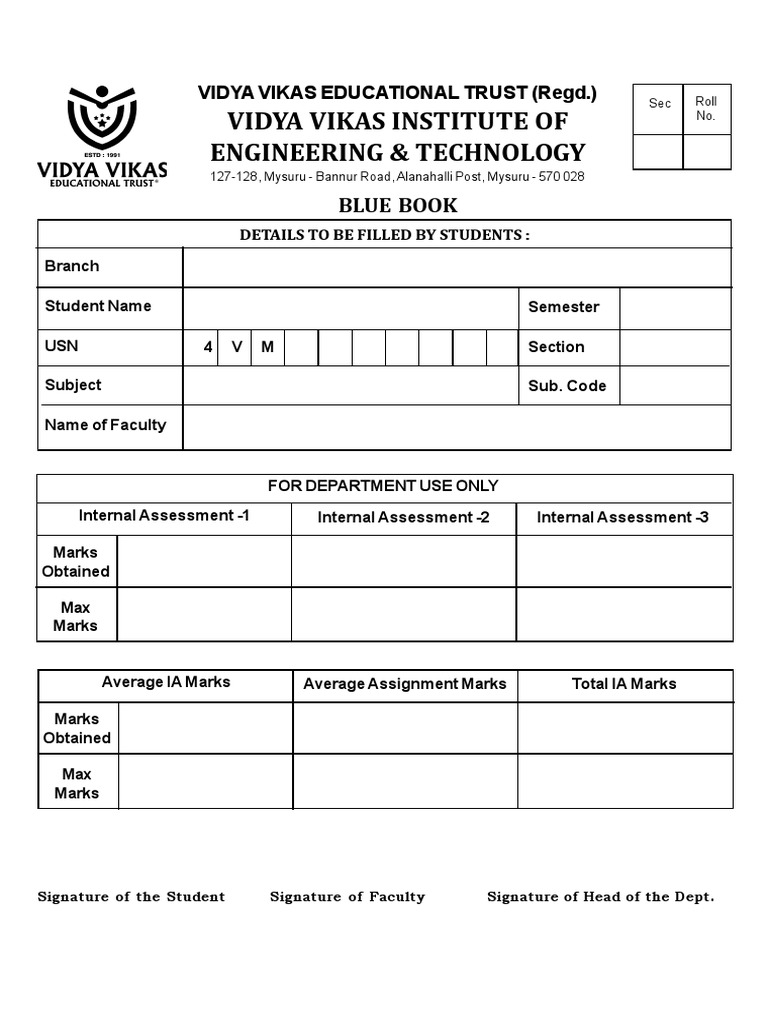 Vidya Vikas Institute of Engineering & Technology: Blue Book | PDF