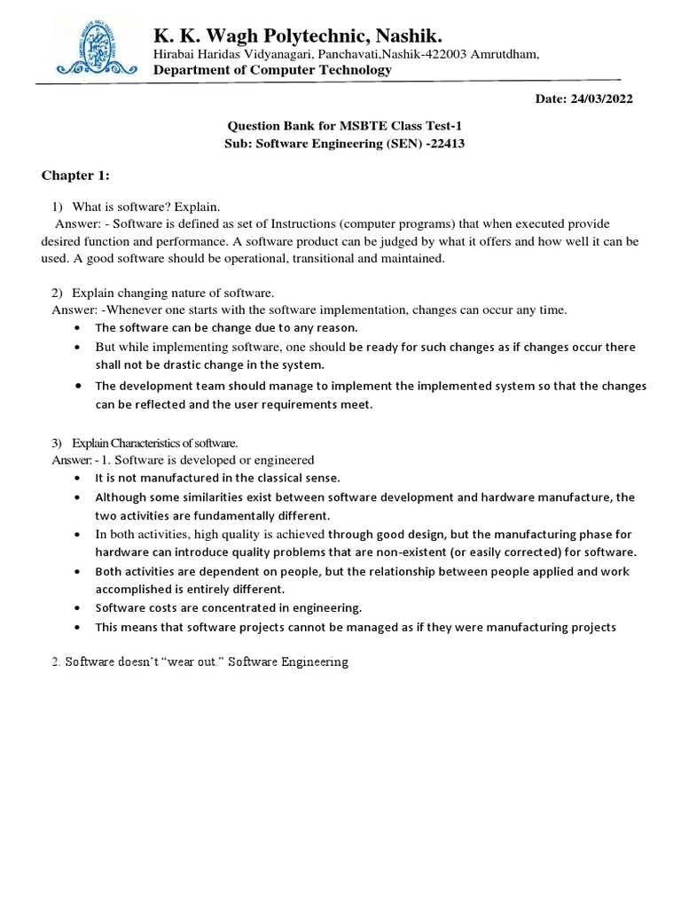 Chapter 1 QB Sen | PDF | Software Development Process | Component Based Software Engineering