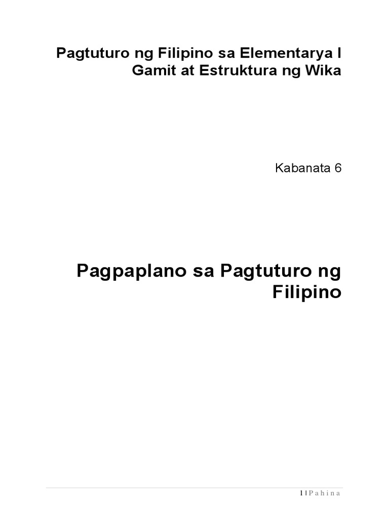 Kabanata 6 Pagtuturo NG Filipino Sa Elementarya I | PDF