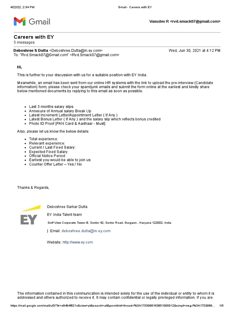 Gmail - Careers With EY | PDF | Gmail | Email Spam