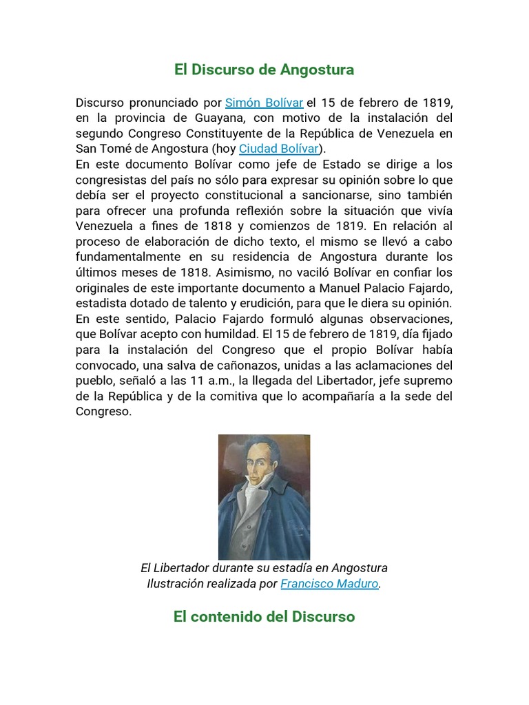 El Discurso de Angostura | PDF | Venezuela | Gobierno